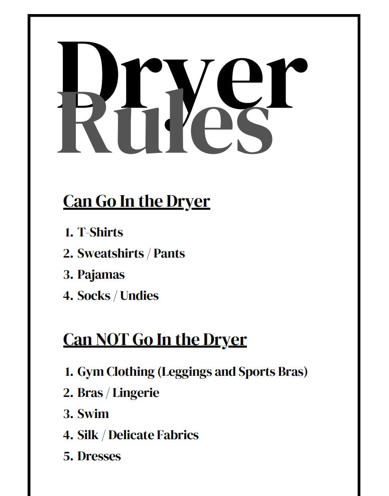 Dryer Rules for Laundry Room - Etsy