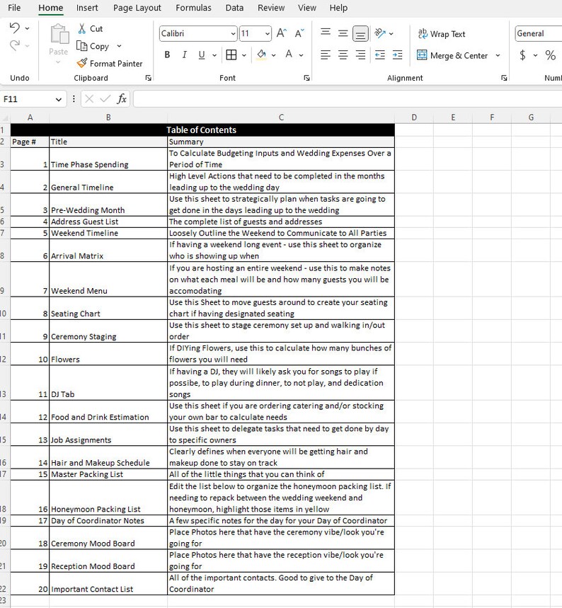 20 Sheet Excel Wedding Planner Template Wedding Template - Etsy