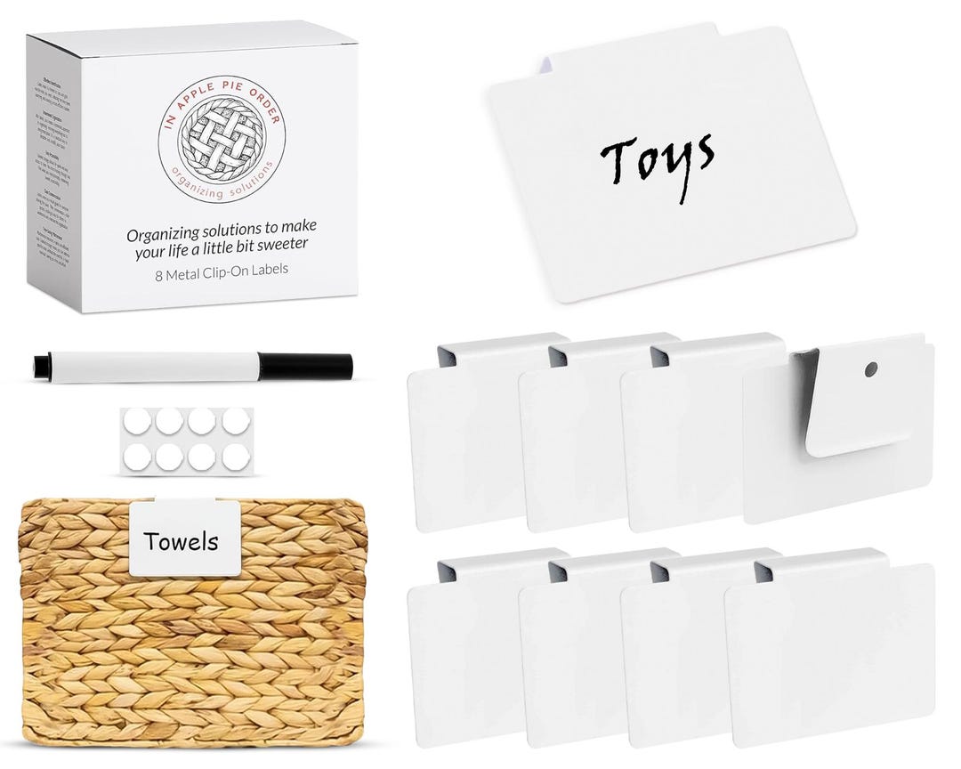 Metal STORAGE Label Clips – Reusable Basket TAGS With Marker & Non-slip ...