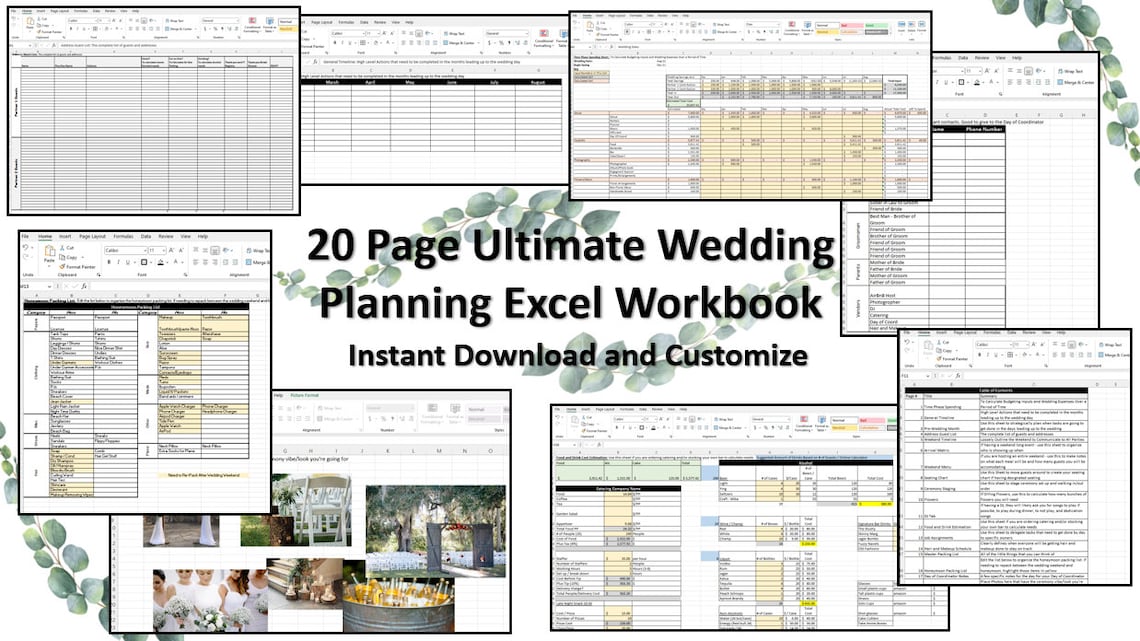 20 Sheet Excel Wedding Planner Template Wedding Template - Etsy