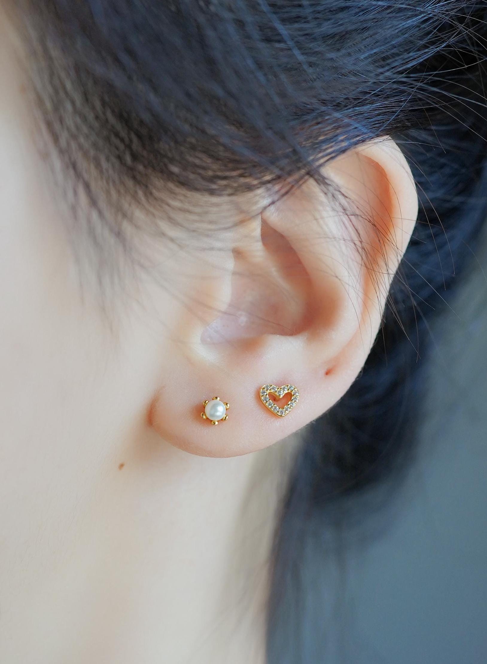 Pearl Earring|pearl Earring Stud|minimalist Stacking Earrings in Gold ...