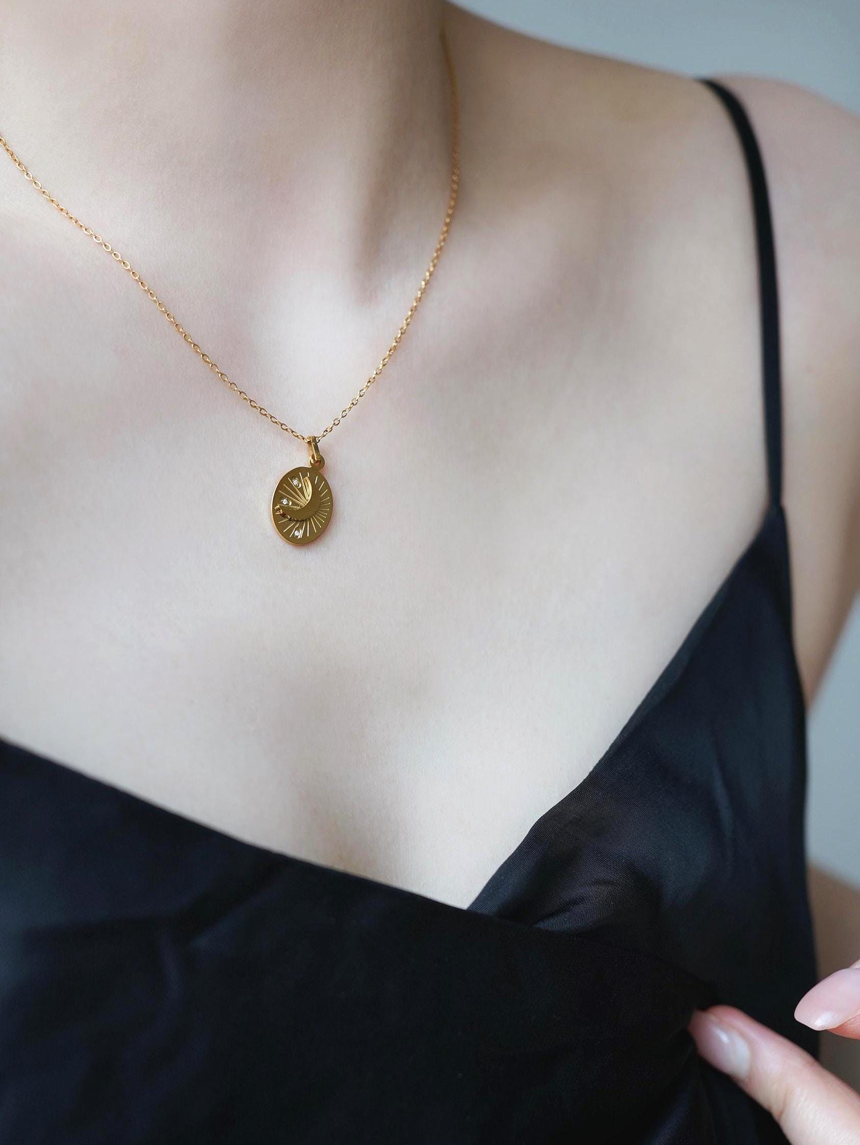 Astral Necklace|star and Moon Necklace|cz Necklace Zircon| Oval Star ...