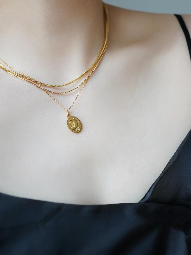 Astral Necklace|star and Moon Necklace|cz Necklace Zircon| Oval Star ...