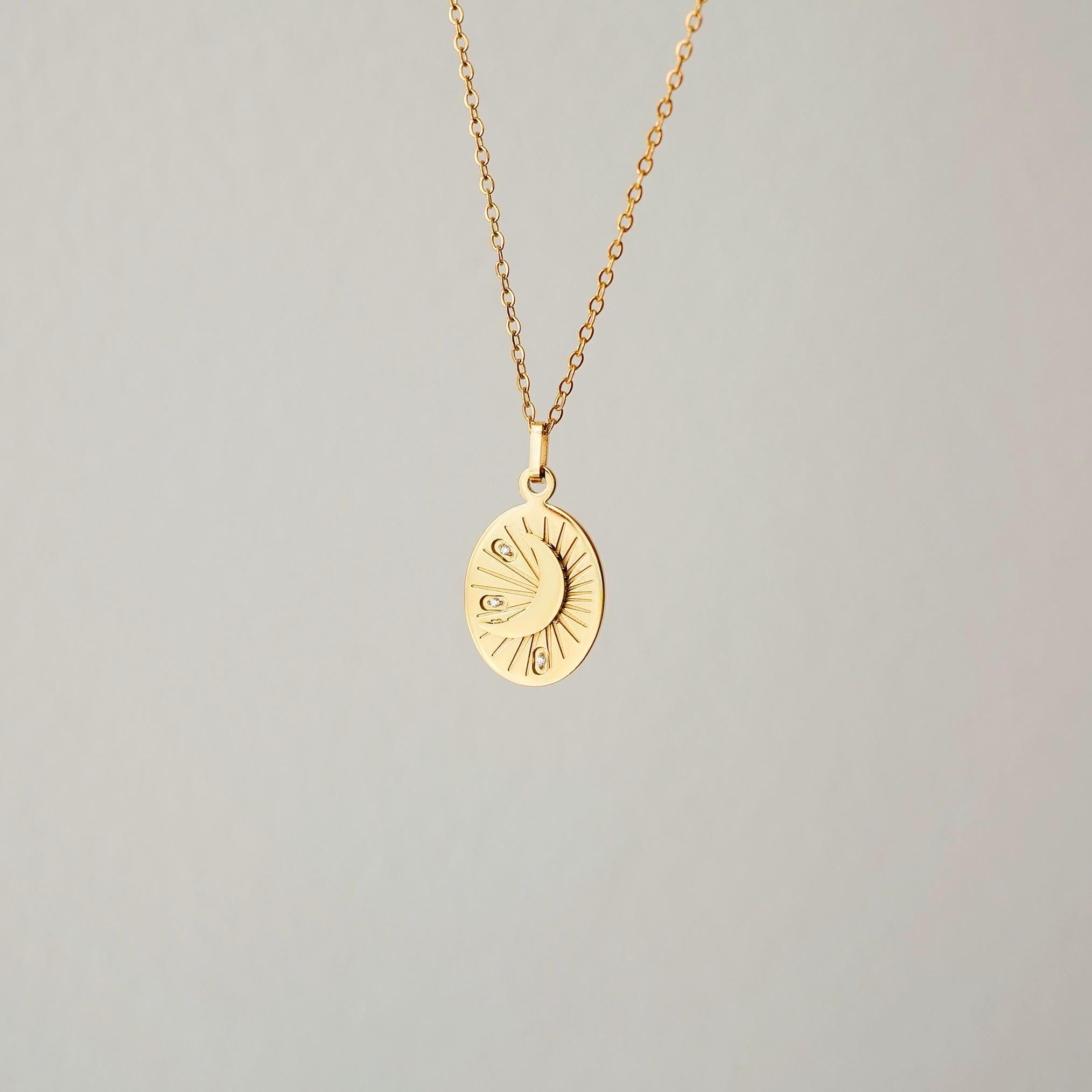 Astral Necklace|star and Moon Necklace|cz Necklace Zircon| Oval Star ...