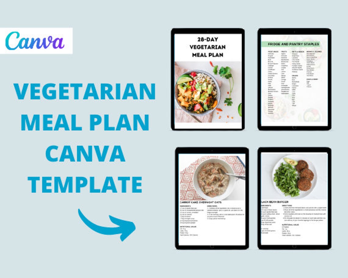 Vegetarian Meal Plan Template for Canva - Etsy