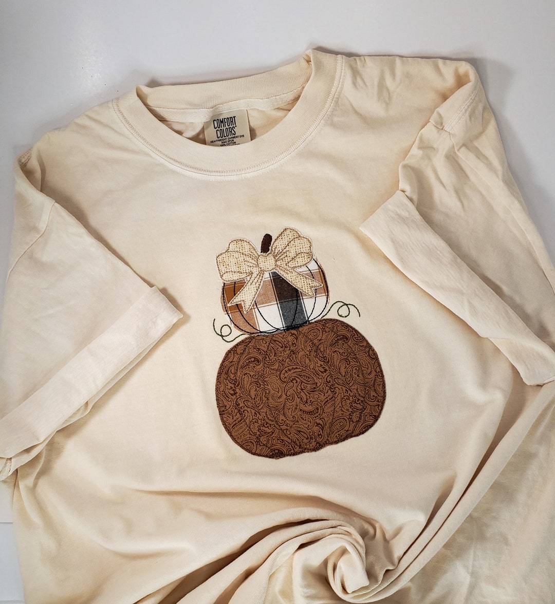 Applique Embroidery Pumpkin Long or Short Sleeved Comfort Colors Tee ...
