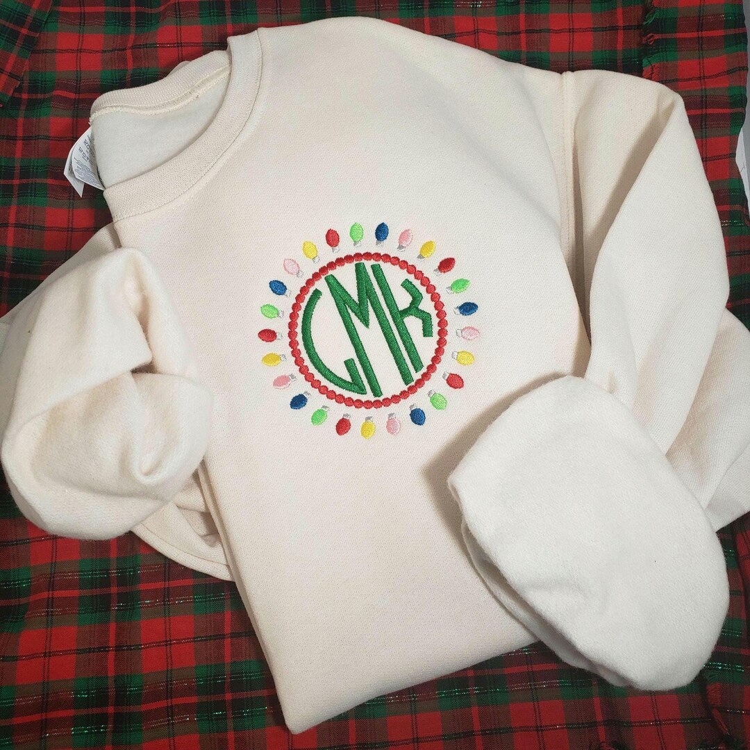 Christmas Lights and Beaded Ornament Framed Monogram Sweatshirt, Trendy ...