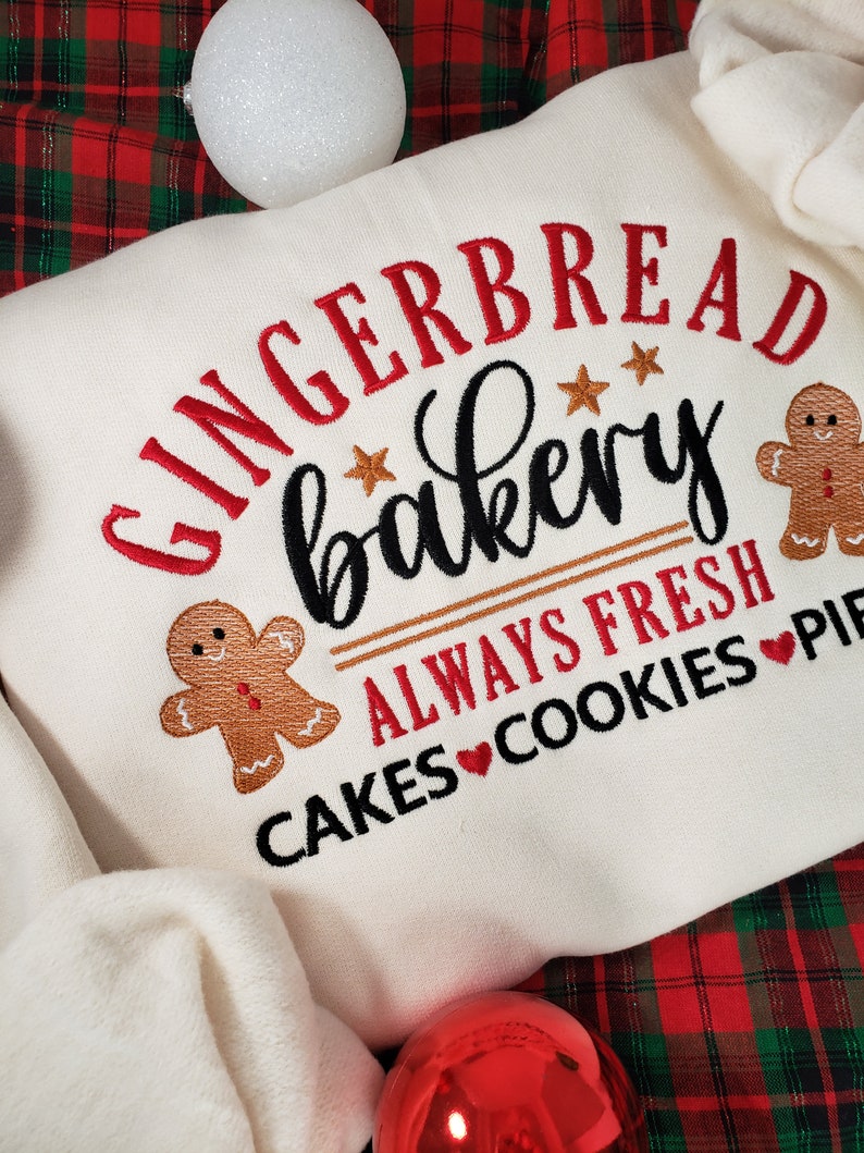 Gingerbread Bakery Christmas Embroidered Unisex Sweatshirt, Holiday ...