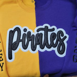 Team Name Two-tone Split Embroidered Crewneck Sweatshirt, Custom Double ...
