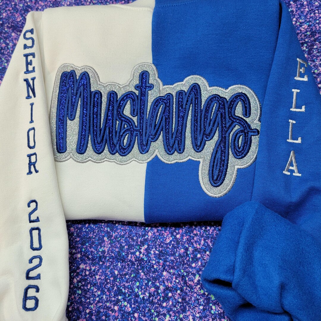 Team Name Two-tone Split Embroidered Crewneck Sweatshirt, Custom Double ...