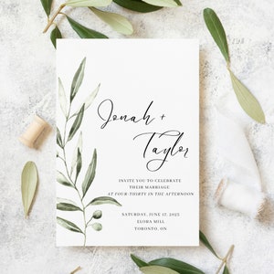 Olive Branch Wedding Invitation Template, Greenery Wedding Invite - Etsy