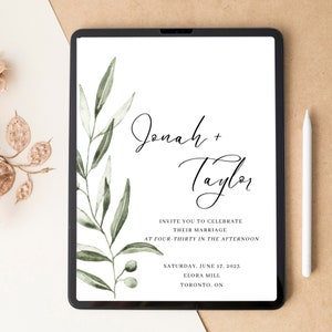 Olive Branch Wedding Invitation Template, Greenery Wedding Invite - Etsy