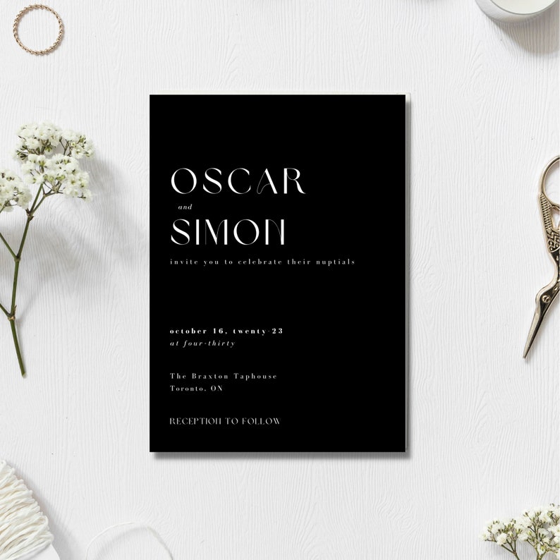 Modern Black Wedding Invite Template | Minimal Invitation Template ...