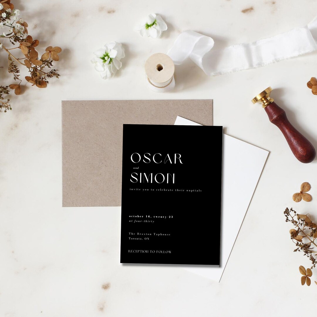 Modern Black Wedding Invite Template | Minimal Invitation Template ...