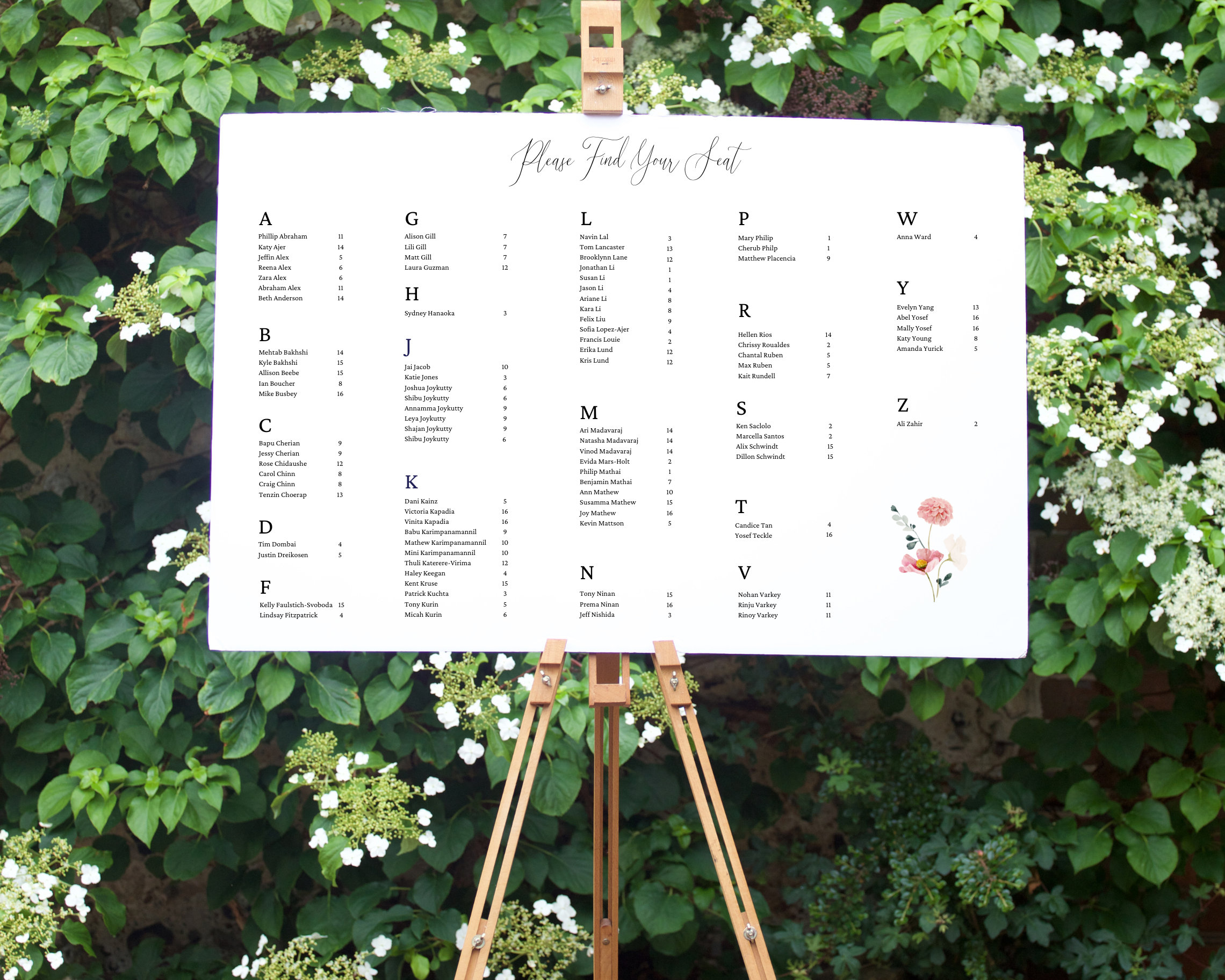 Wildflower Alphabetical Seating Chart - Etsy