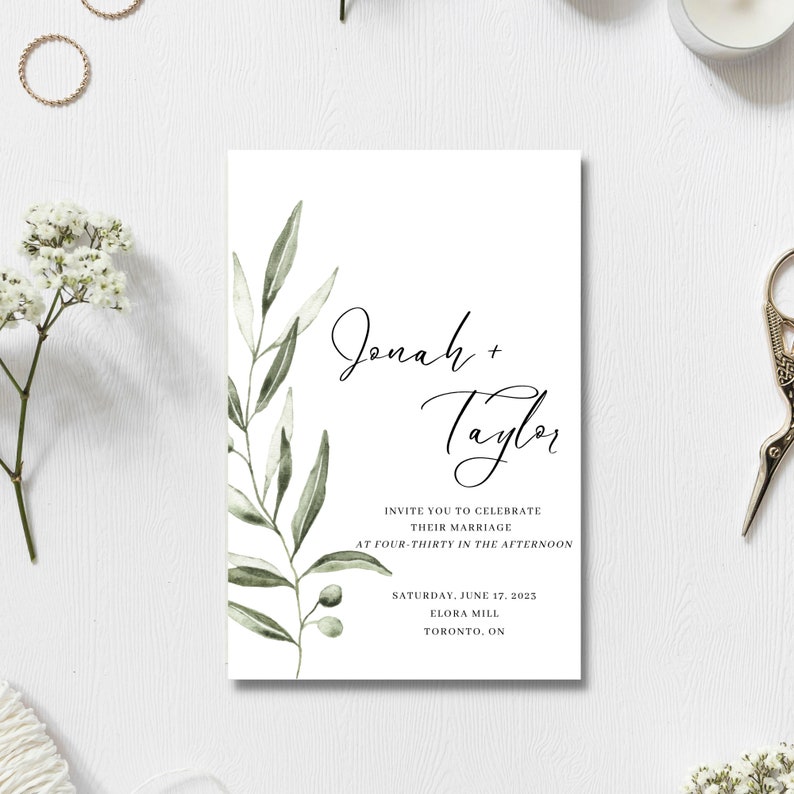 Olive Branch Wedding Invitation Template, Greenery Wedding Invite - Etsy