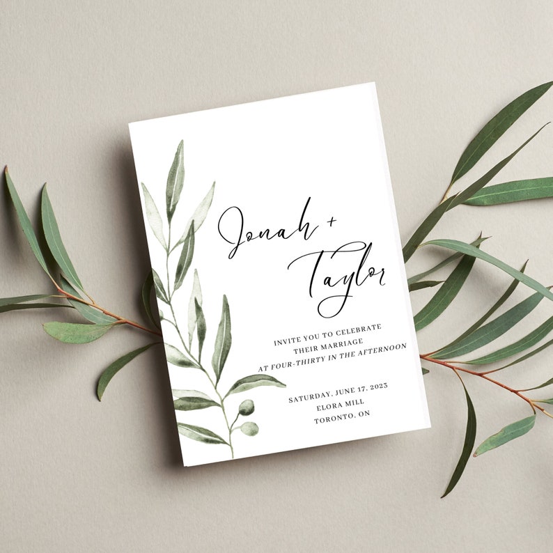 Olive Branch Wedding Invitation Template, Greenery Wedding Invite - Etsy