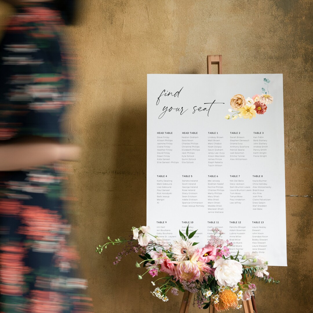 Fall Flowers Minimal Seating Chart Template - Etsy