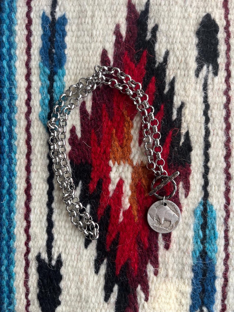 Buffalo Coin Curb Rolo Necklace With Textured Toggle Clasp - the Buff ...