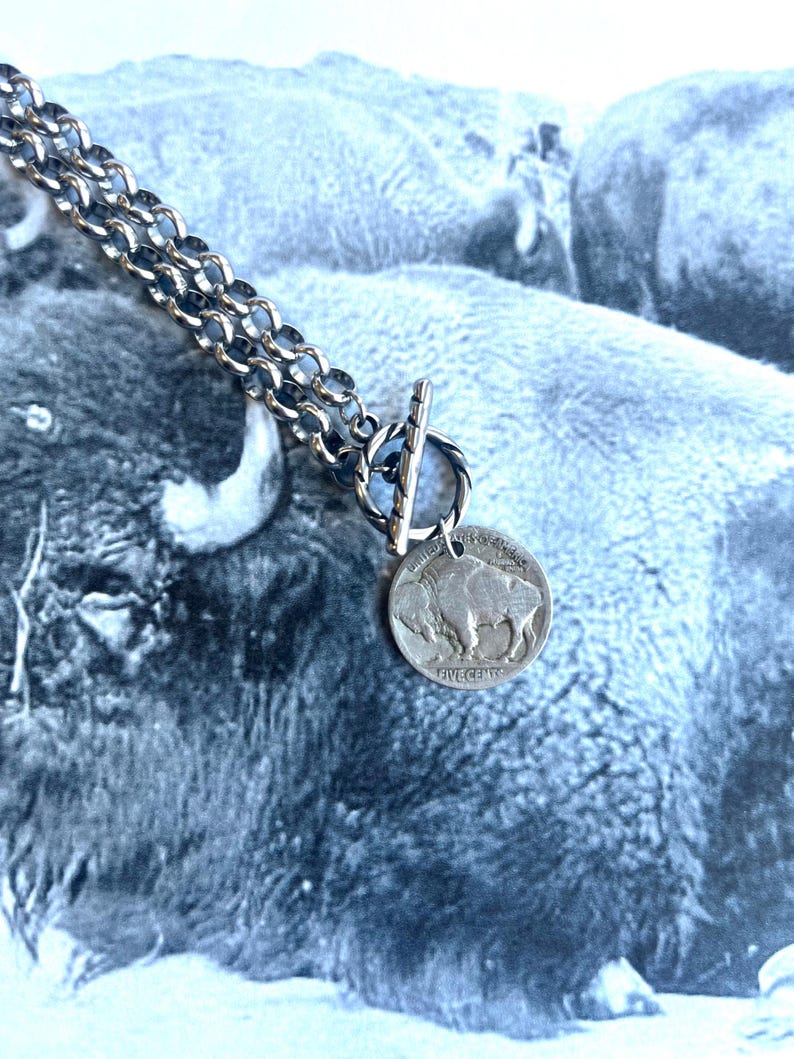Buffalo Coin Curb Rolo Necklace With Textured Toggle Clasp - the Buff ...