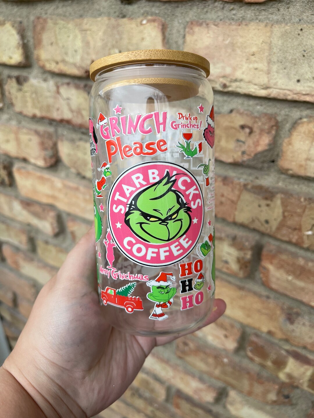 Grinch Glass Can Cup - Etsy