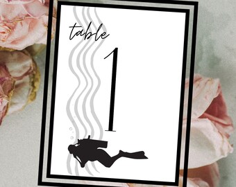 Printable Table Numbers 1-20 Scuba Diver | Etsy