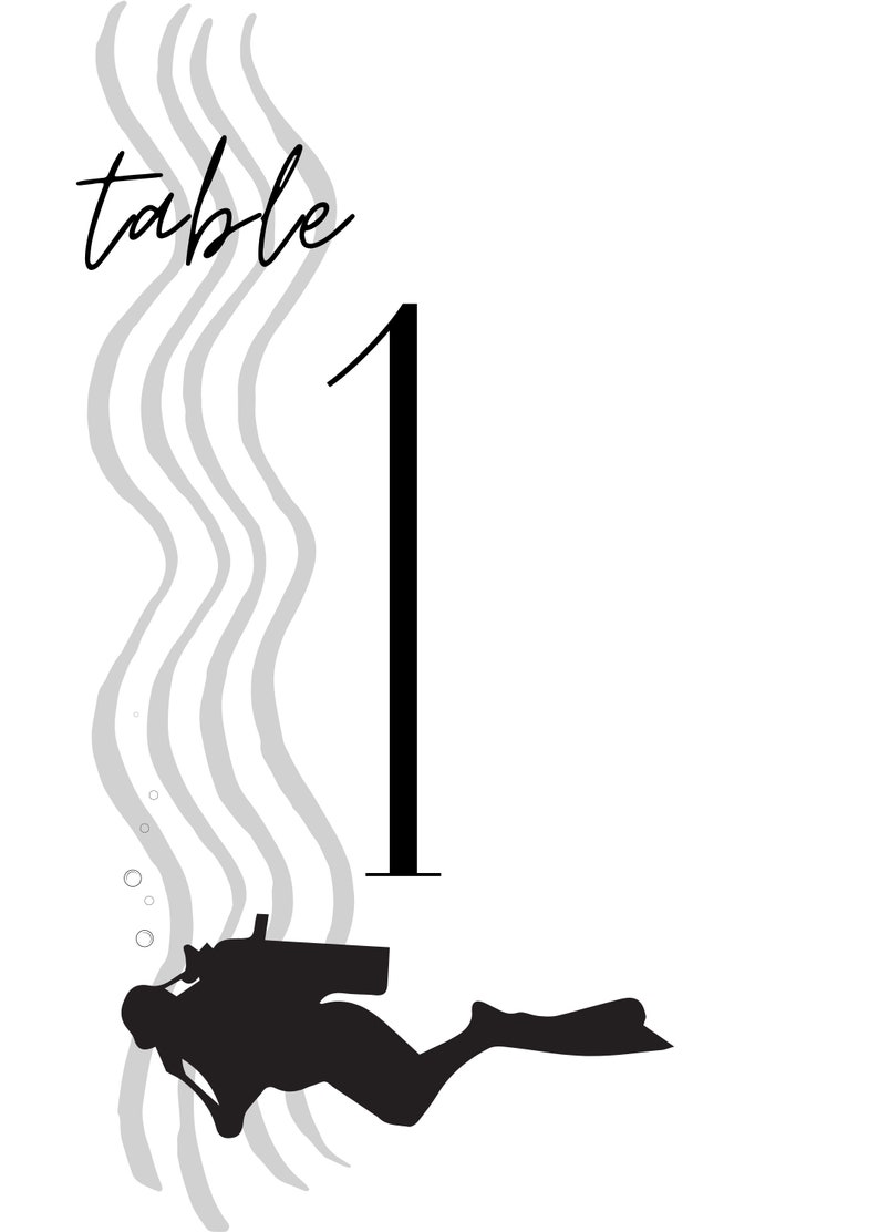 Printable Table Numbers 1-20 Scuba Diver - Etsy