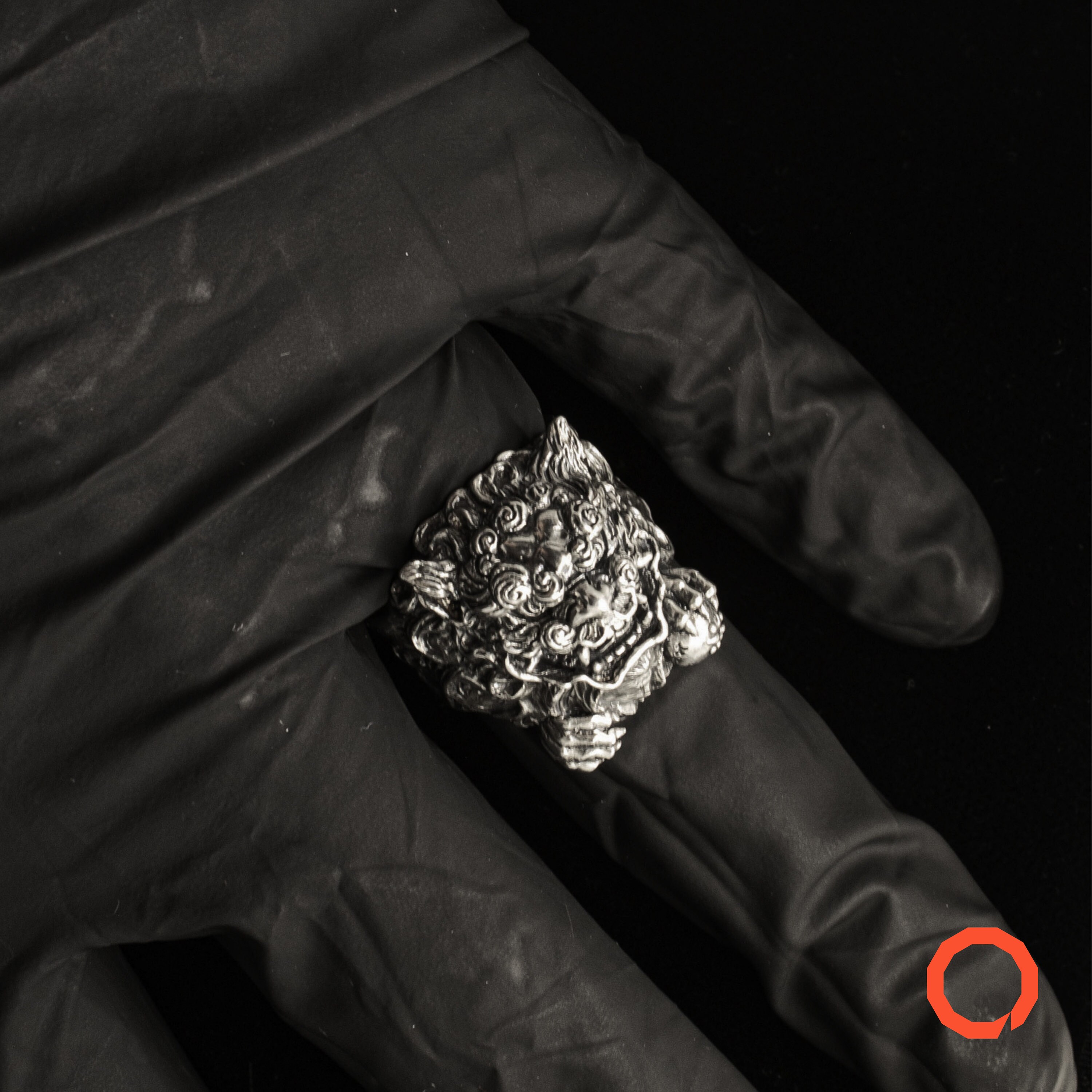 SHISA SET OKINAWA Silver Ring Japan Guardian Yokai Art Deco Shinto Oni Devil Gift Statement ...