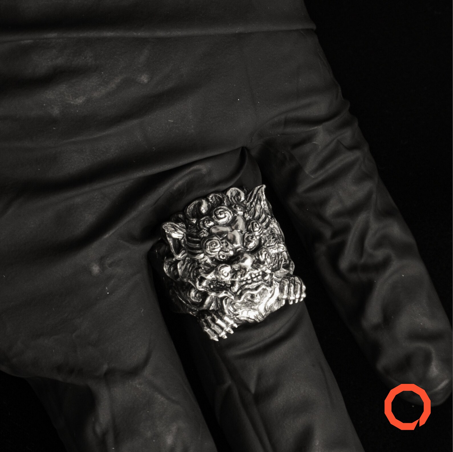 SHISA SET OKINAWA Silver Ring Japan Guardian Yokai Art Deco Shinto Oni Devil Gift Statement ...