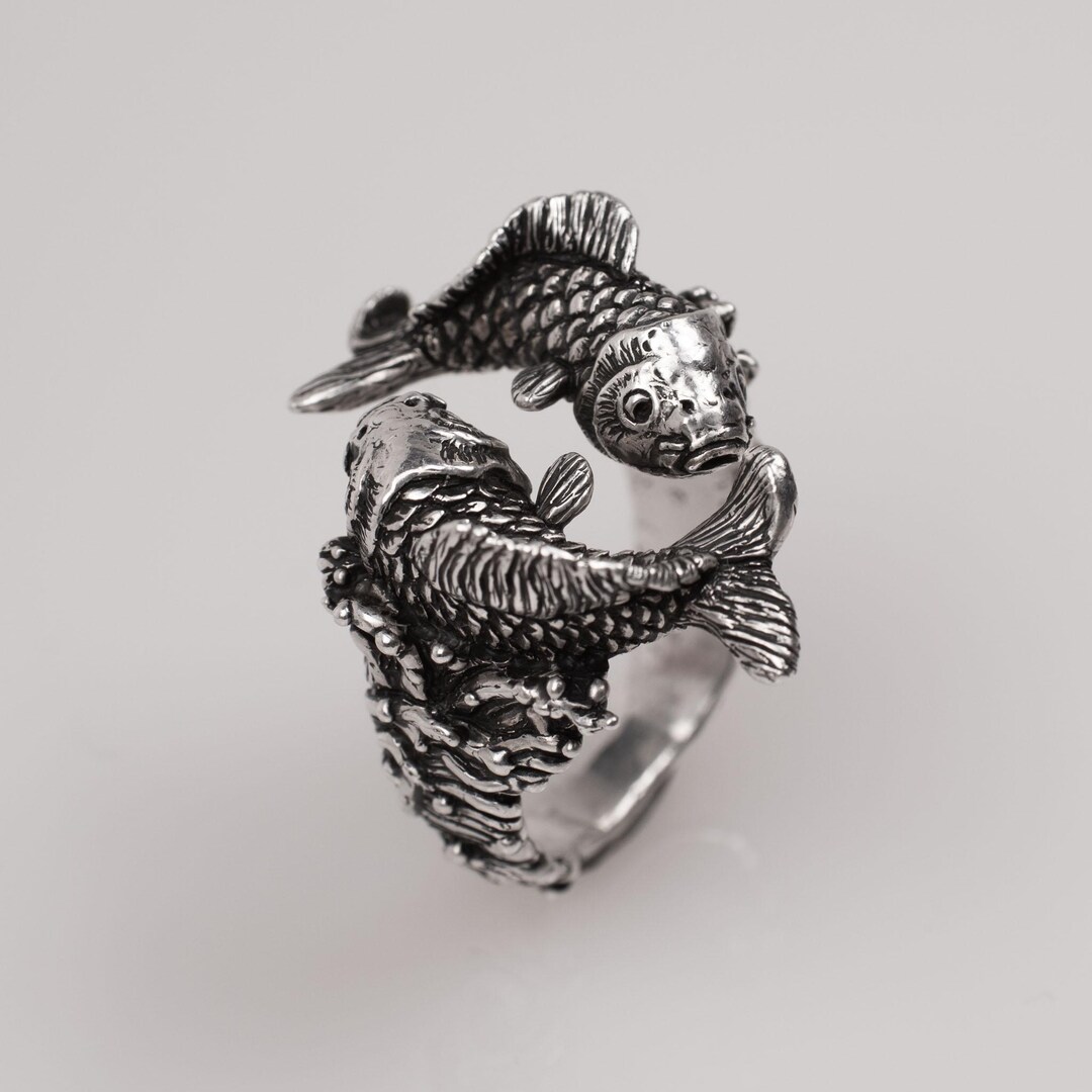 Koi Fish Twins Dance Handmade Sterling Silver 925 Ring Japan Tattoo ...