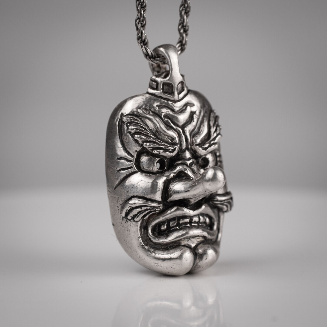 Handmade Silver Tengu Face Pendant - Unique Japanese Mythology Jewelry ...