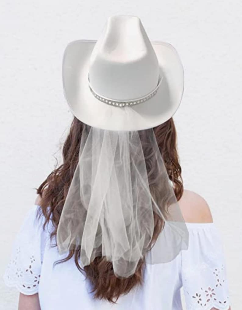 MRS Pearl Cowgirl Hat With Veil Bride Cowboy Hat Nashville - Etsy