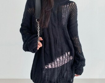 Black Ripped Sweater - Etsy