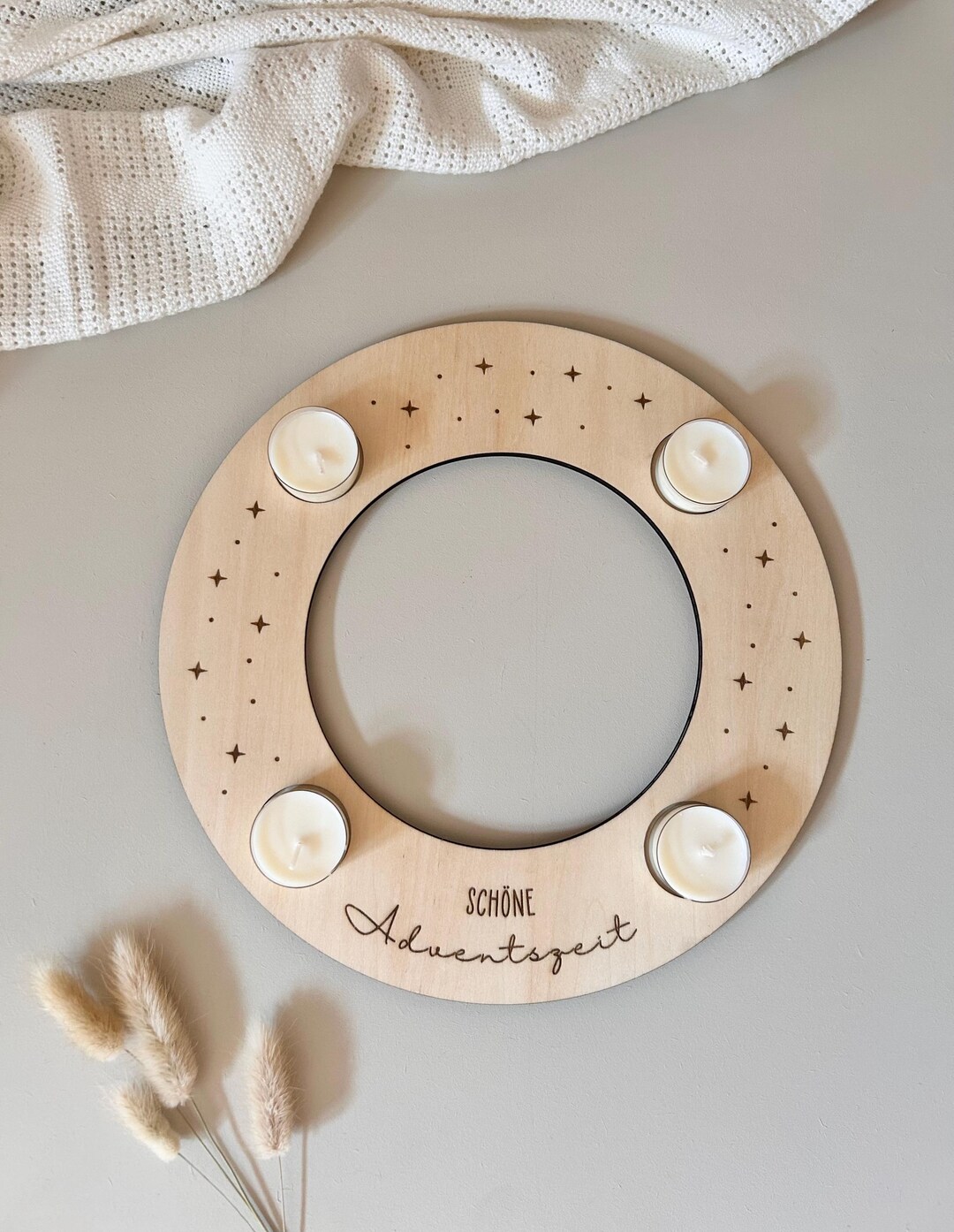 Wooden Advent Wreath "happy Advent" | Advent Ring | Tealight Advent ...