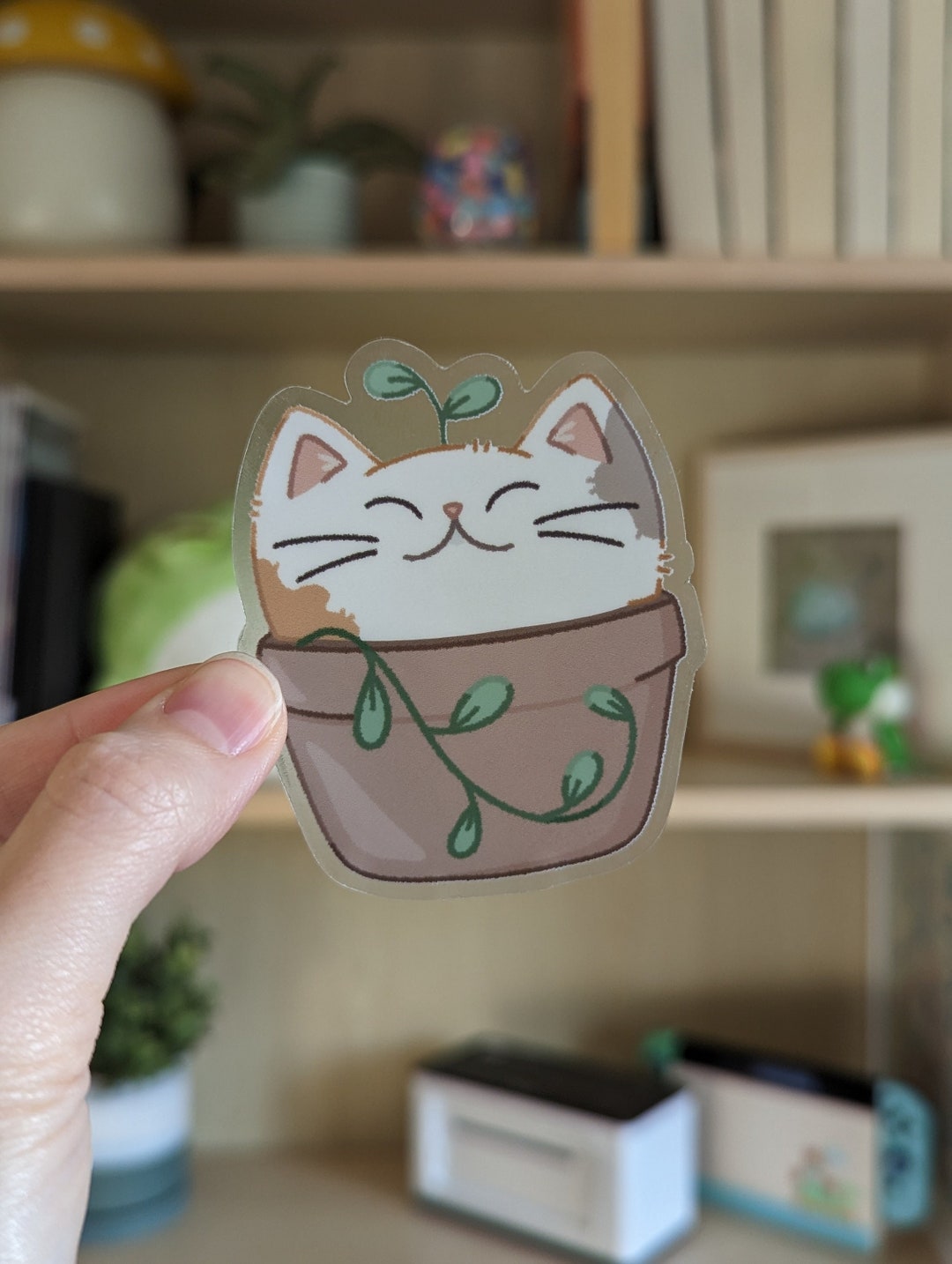 Cat Plant Clear Vinyl Sticker | Cute Waterproof Sticker | Kawaii Kitty ...