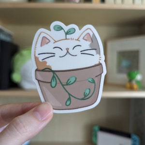 Cat Plant Clear Vinyl Sticker | Cute Waterproof Sticker | Kawaii Kitty ...