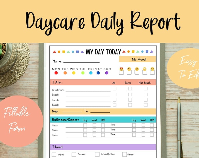My Day Today, Daycare Daily Report, Fillable Daily Report for Daycare ...