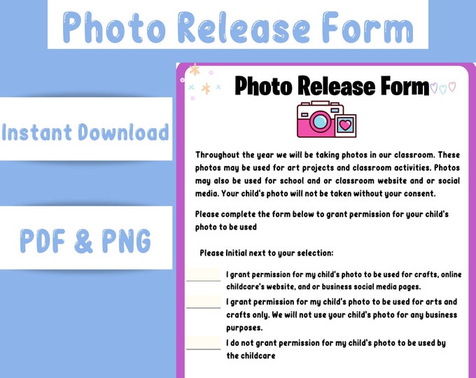 Photo Release Form Childcare, Photo Release Form Daycare, Photo Release ...