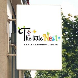 The Little Nest Daycare Logo, Cute Daycare Logo, Rainbow Letters ...