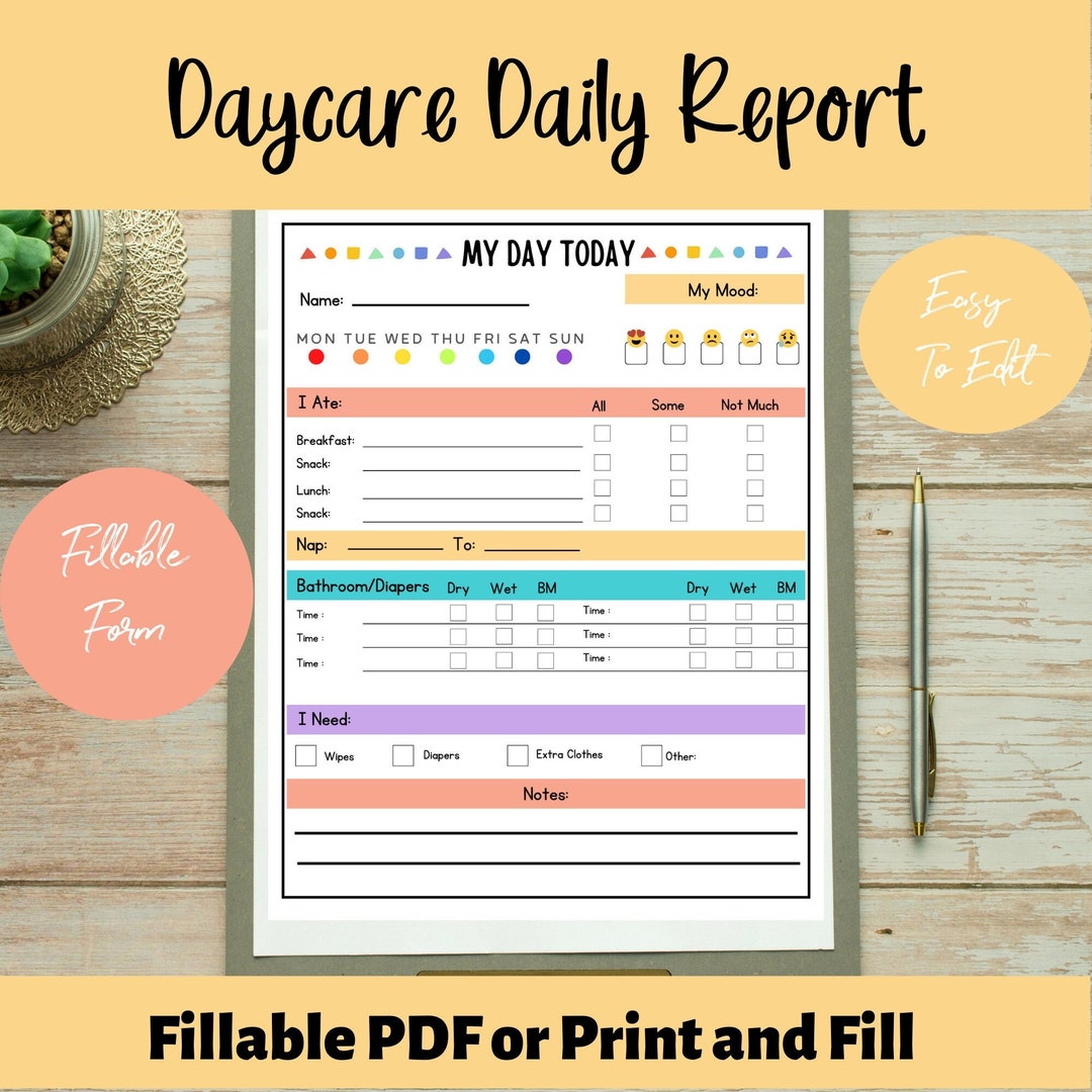 My Day Today, Daycare Daily Report, Fillable Daily Report for Daycare ...