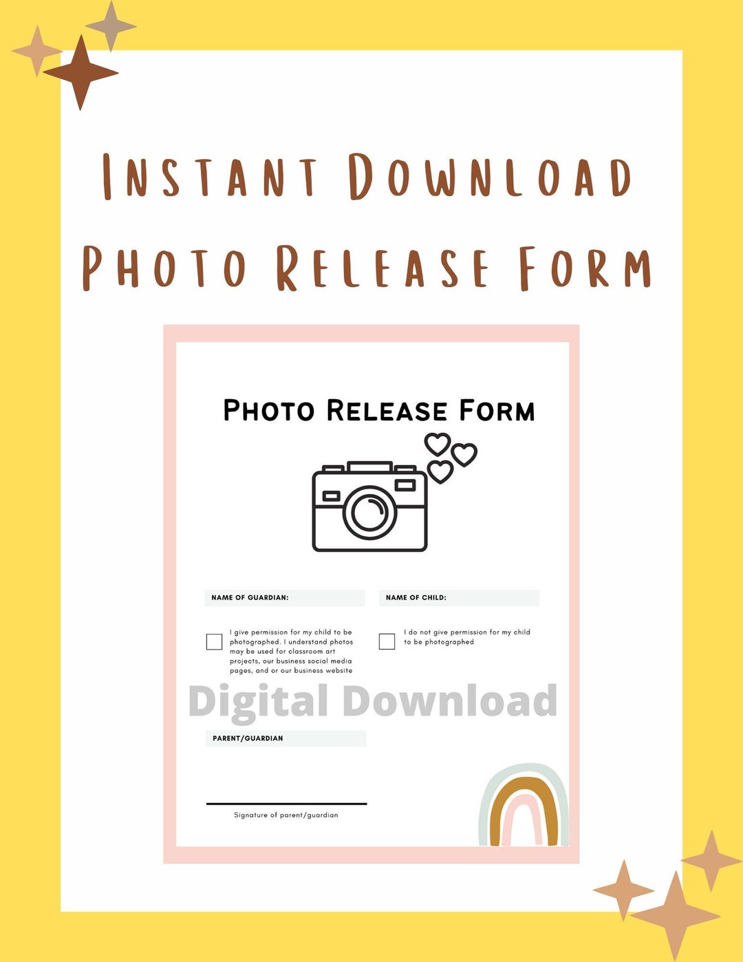 DAYCARE PHOTO RELEASE / Childcare Center Social Media Printable Form ...