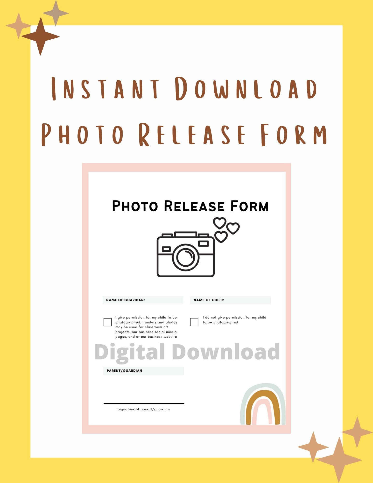 DAYCARE PHOTO RELEASE / Childcare Center Social Media Printable Form ...