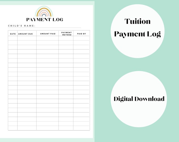 Tuition Payment Log, Daycare Payment Log, Childcare Payment Log ...