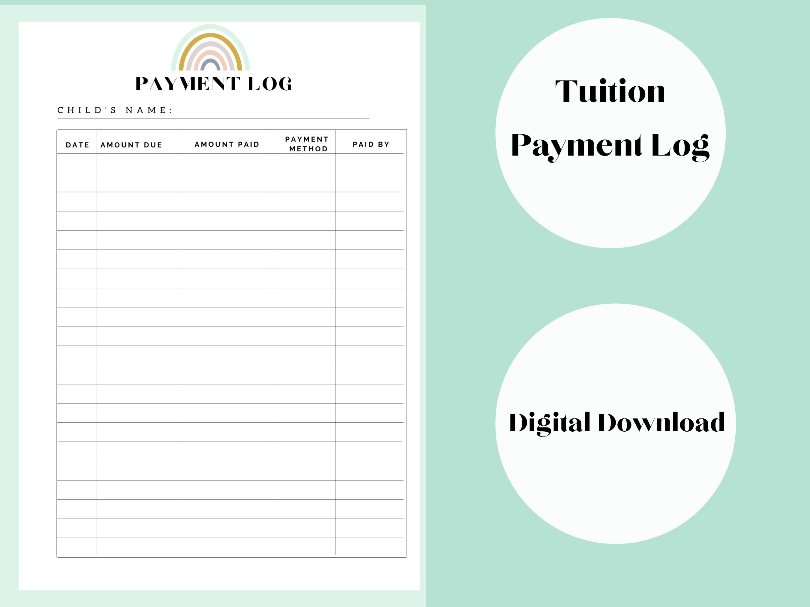 Tuition Payment Log Daycare Payment Log Childcare Payment | Etsy
