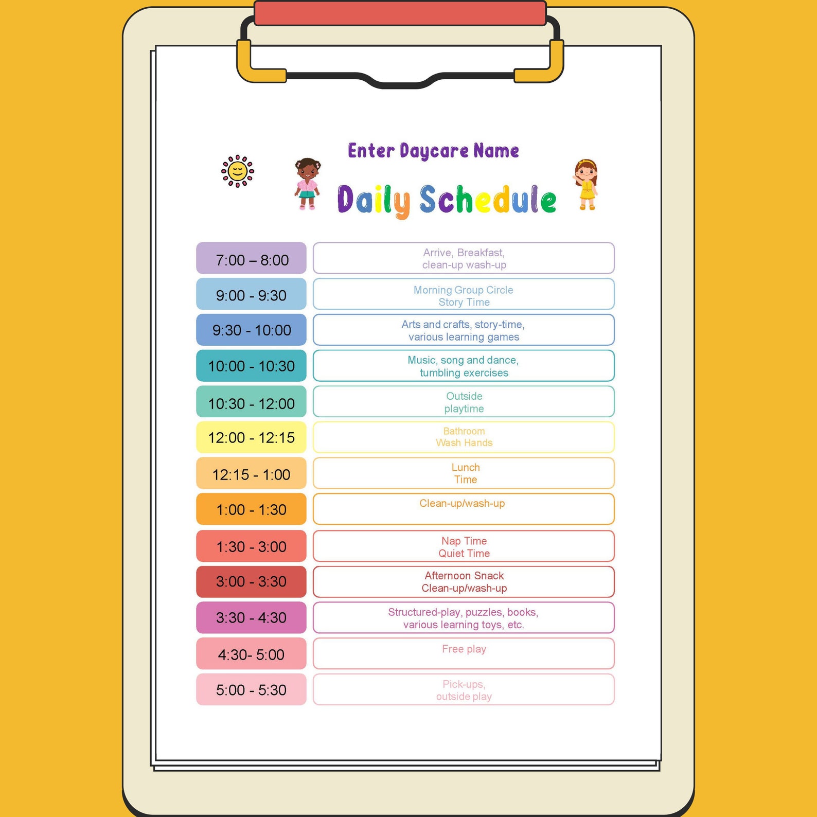 Daycare Schedule, Child Care Schedule, Editable Schedule, Daycare Forms ...