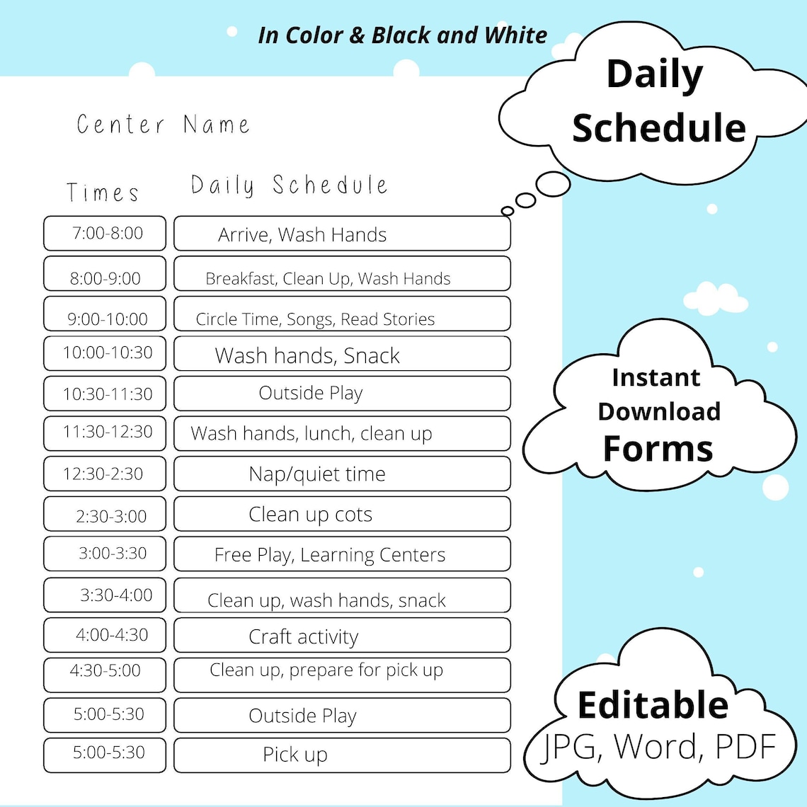 Daily Daycare Schedule Editable, Daily Schedule, Childcare Packet ...