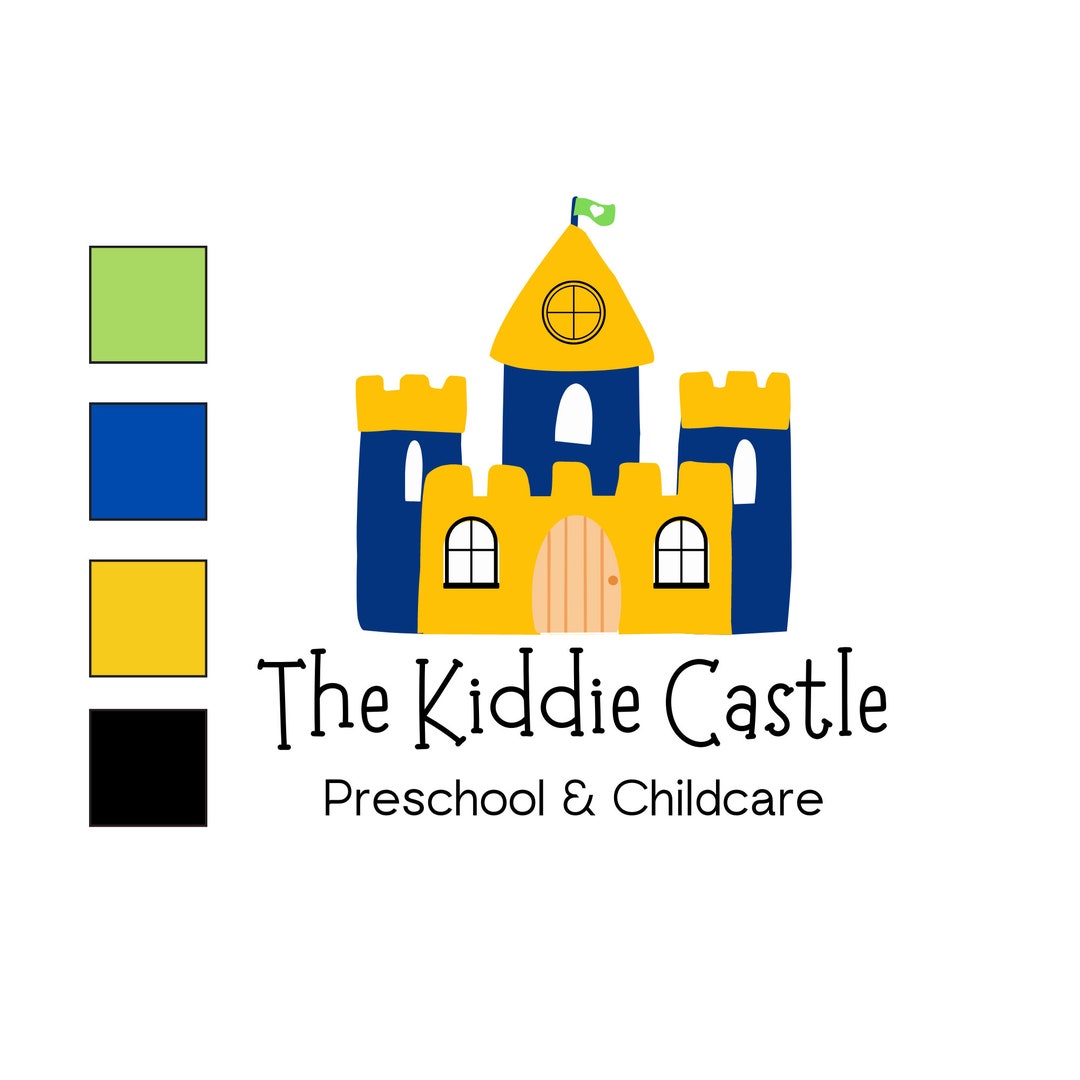 Cute Castle Logo, Blue and Yellow Castle Logo, Kid's Logo, Daycare Logo ...