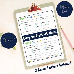 Daycare Bite Reports, Daycare Incident Report, Printable Toddler Bite ...
