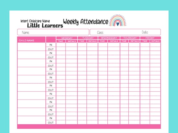 Log Sheet For Day Care