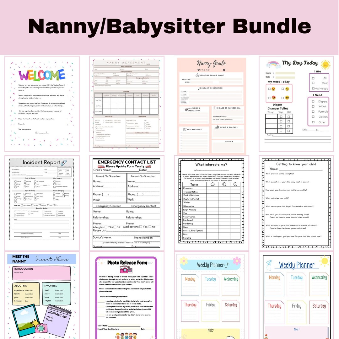 Babysitter Planner, Babysitter Information Sheet, Babysitter Binder ...
